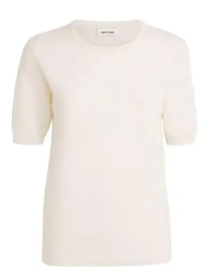 Soft Goat Cashmere Short-sleeve Sweater - White