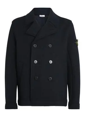 Stone Island Wool Felted Pea Coat - Navy