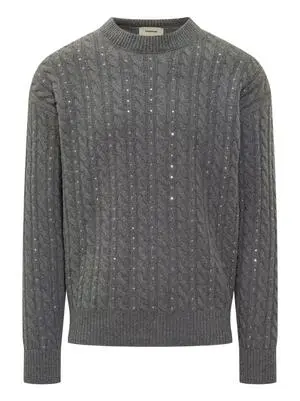 A PAPER KID Cable-knit Crew-neck Sweater - Grey