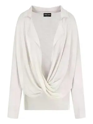 Giorgio Armani Draped Collared Top - White