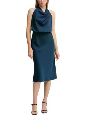 SANDRO FERRONE Halterneck Draped Midi Dress - Blue