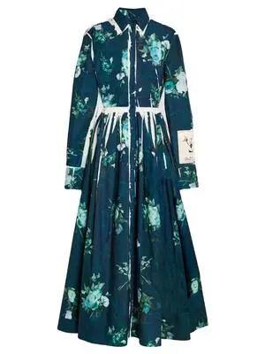Erdem Floral-print Midi Shirt Dress - Blue