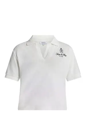 SPORTY & RICH Logo-embroidered Polo Top - White
