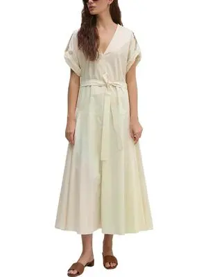 SANDRO FERRONE Belted V-neck Midi Dress - Neutrals