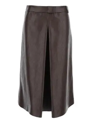 MSGM Ecoleather Midi Skirt With Slit - Brown