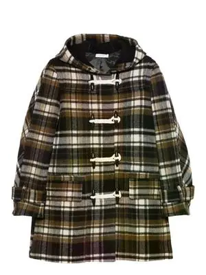 Co Plaid Hooded Coat - Brown