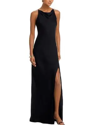 French Connection Ennis Satin Cowl Neck Dress - Black