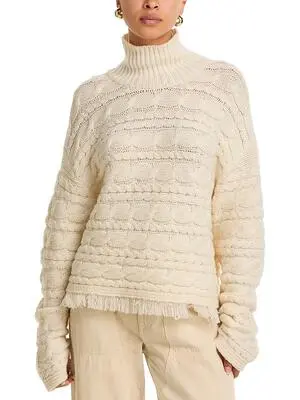 Guest In Residence Wool & Cashmere Cropped Cable Turtleneck - Cream
