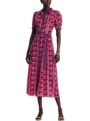 Saloni Vanessa-d Silk Shirt Dress - Quail Magenta/plum Multi