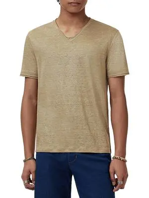 John Varvatos Wooster Slim Fit V Neck Linen Tee - Twig