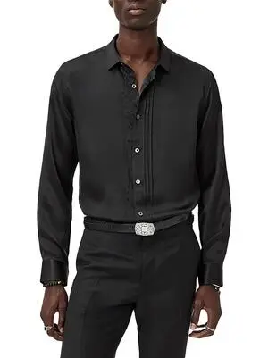 John Varvatos Albany Button Front Silk Shirt Black