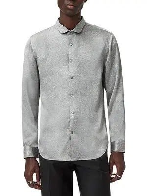 John Varvatos Orchard Button Front Silk Shirt - Silver