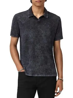 John Varvatos Carsten Open Collar Denim Polo Shirt - Titanium Blue