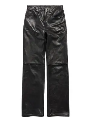 Balenciaga Straight Fit Leather Pants - Black
