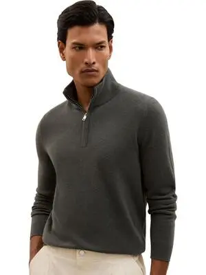 REISS Royal Atelier 100% Cashmere Half-zip Jumper - Fern Green