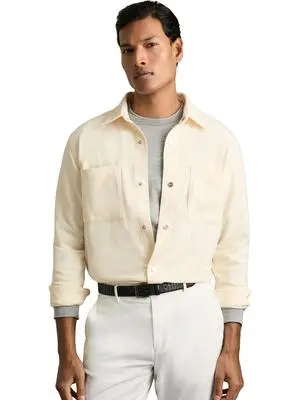 REISS Fitzroy Brushed Corduroy Press-stud Overshirt - Off White