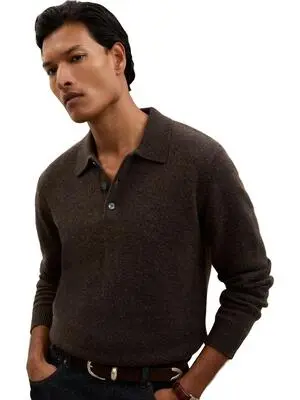 REISS Daunton Atelier 100% Cashmere Polo Jumper - Chocolate Brown