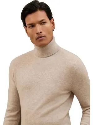 REISS 100% Cashmere Roll Neck Jumper - Oatmeal Melange