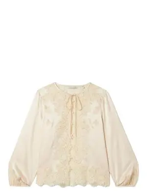 DÔEN Lucine Lace-trimmed Silk-satin Blouse - Neutrals