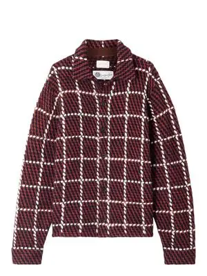 Aimé Leon Dore Embroidered Checked Merino Wool-blend Cardigan - Blue
