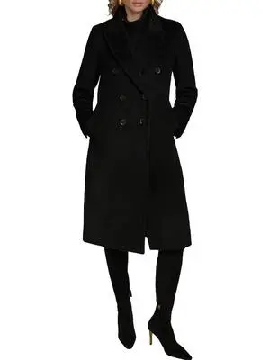 Donna Karan New York Tailored Double Breasted Wool Blend Coat Black