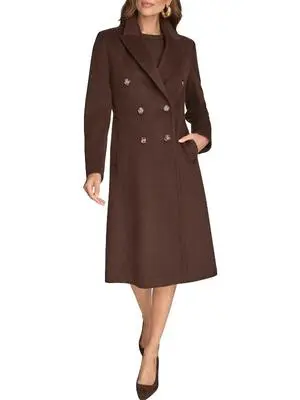 Donna Karan New York Tailored Double Breasted Wool Blend Coat - Chocolate Plum