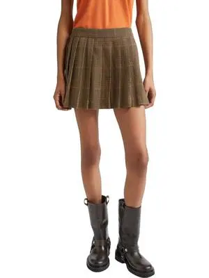 GOLDEN GOOSE Journey Glen Plaid Pleated Miniskirt - Brown/beige