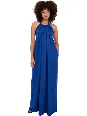 HOUSE OF AAMA Linen Halter Maxi Dress - Blue