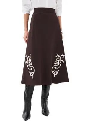 Stella Jean Stretch Jersey Midi Skirt With Embroidery - Brown