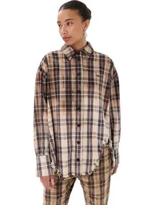 Attico Button-down Flannel Shirt - Beige/black