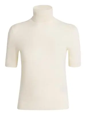Eleventy Cashmere Rollneck Short-sleeve Sweater - White
