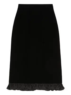 Valentino Garavani Velvet Pencil Skirt With Ruffle Detail - Black