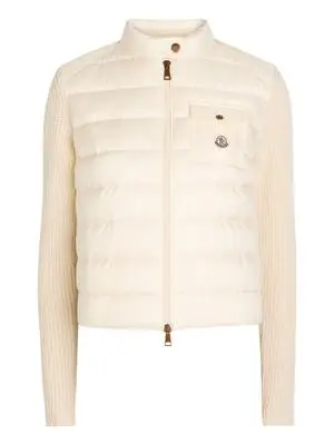 Moncler Quilted Wool And Cashmere-blend Cardigan - Natural