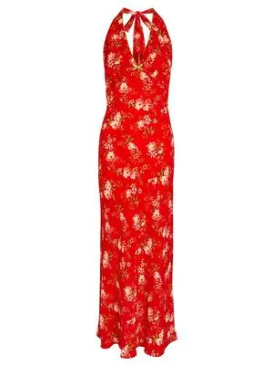 NEVER FULLY DRESSED Floral-print Crepe Maxi Dress - Red