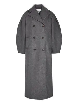 GANNI Double-breasted Wool-blend Pea Coat - Grey