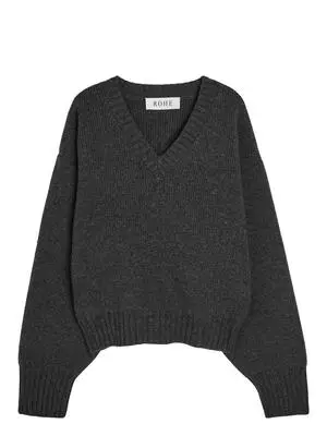 RÓHE V-neck Wool Jumper - Anthracite
