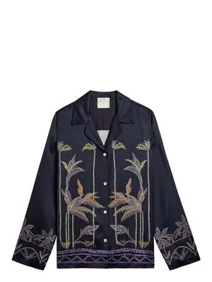FORTE_FORTE Printed Satin Shirt - Navy