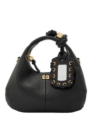 GANNI Mini Leather Hobo Bag - Black