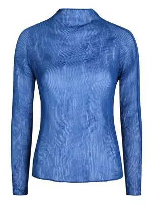 Issey Miyake Pleated Chiffon Top - Blue