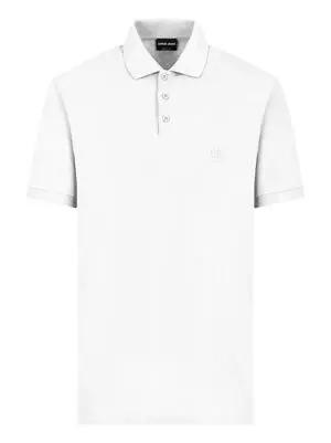 Giorgio Armani Buttonned Logo-embroidered Polo Shirt - White