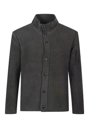 C.P. COMPANY Textured Button Cardigan - Grey