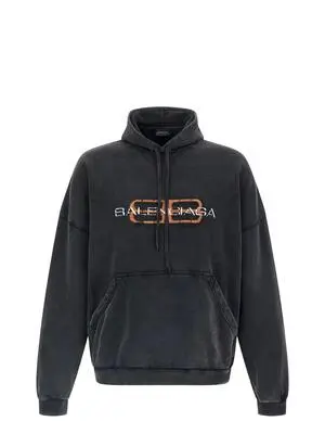 Balenciaga Front-print Kangaroo-pocket Hoodie - Black
