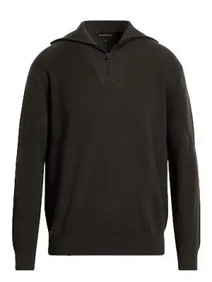 Emporio Armani Virgin Wool Blend Half-zip Sweater - Brown