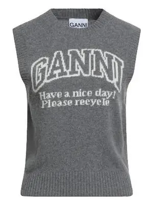 GANNI Sleeveless Intarsia-knit Sweater - Grey