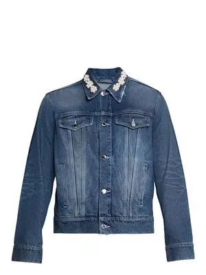 Simone Rocha Pearly-collar Denim Trucker Jacket - Blue