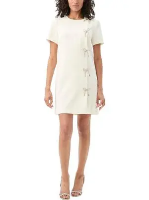 Trina Turk Rhinestone Bow Embellished Sheath Dress - Winter White