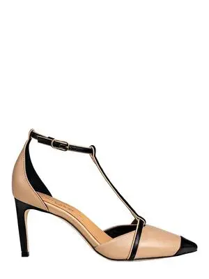JOAN OLOFF SHOES Desiree T-strap Pump - Black Creme