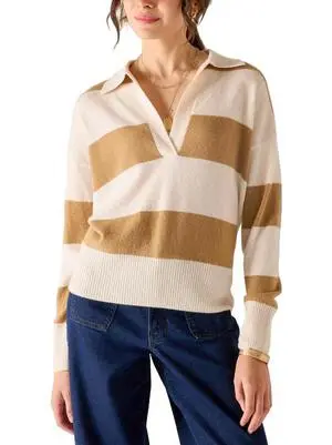 VOYAGEUR BY MERSEA Regatta Cashmere Polo Sweater - Varsity Ecru/camel