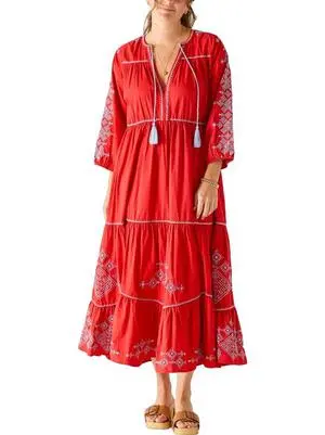 VOYAGEUR BY MERSEA Pego Embroidered Maxi Dress - Cinnabar/blue