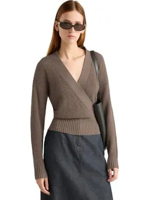 Modern Citizen Maren Cropped V-Neck Sweater Heather Brown